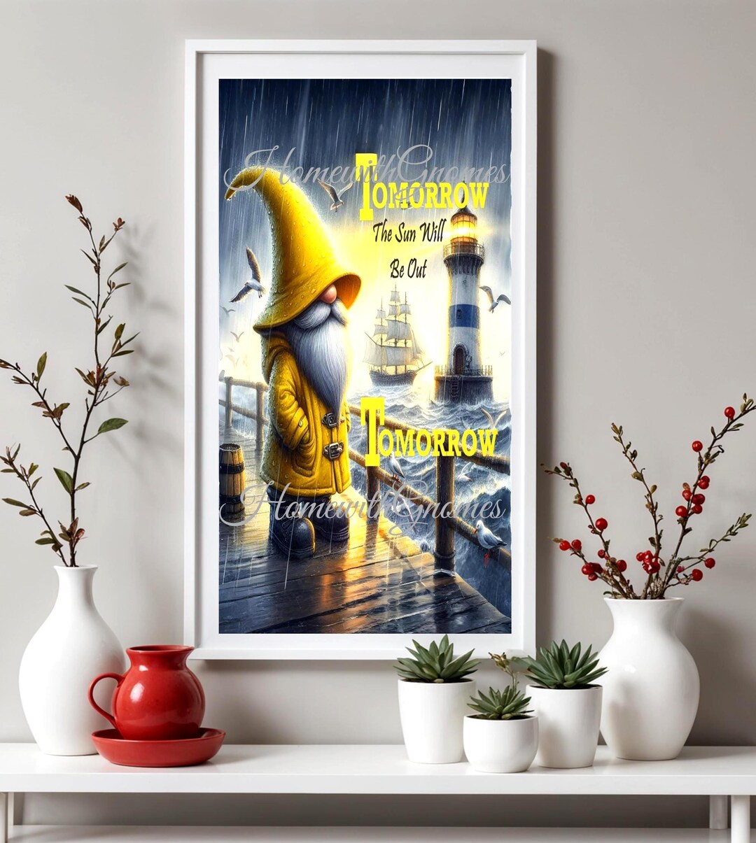 Cottagecore Gnome Lighthouse Print, Whimsical Coastal Wall Art (digital ...