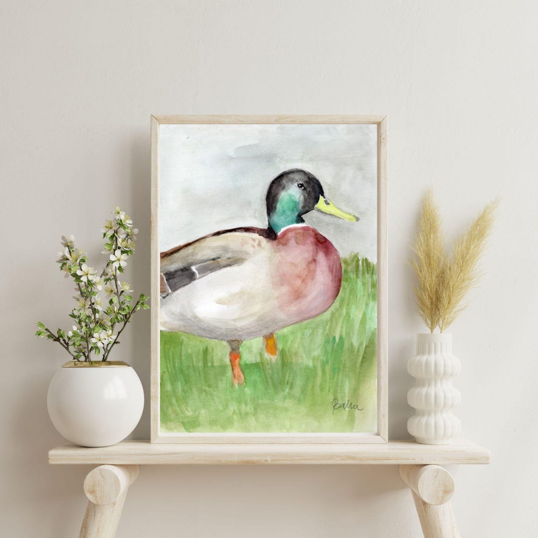 Mallard Duck Watercolor Print - Rustic Bird Wall Art, Farmhouse ...
