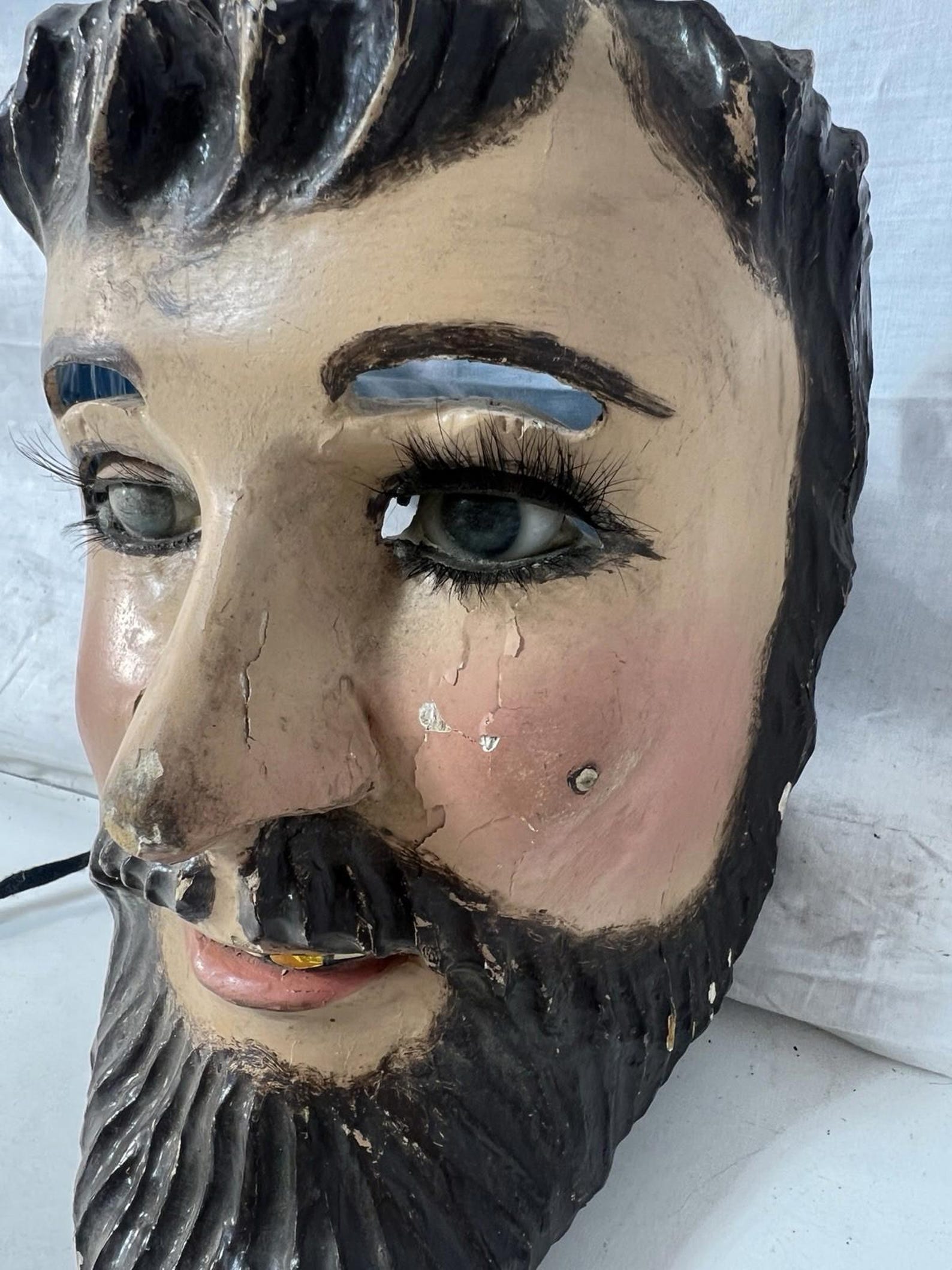 Mexican Folk Art Catrine Dandy Mask W/ Glass Eyes Moving Eyelids Gold ...