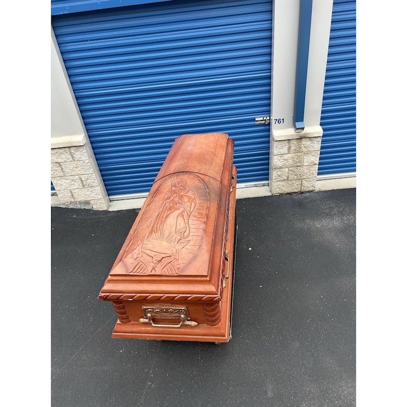 Full Size Wood Carved Mary Casket Featuring Last Supper Embellishments ...