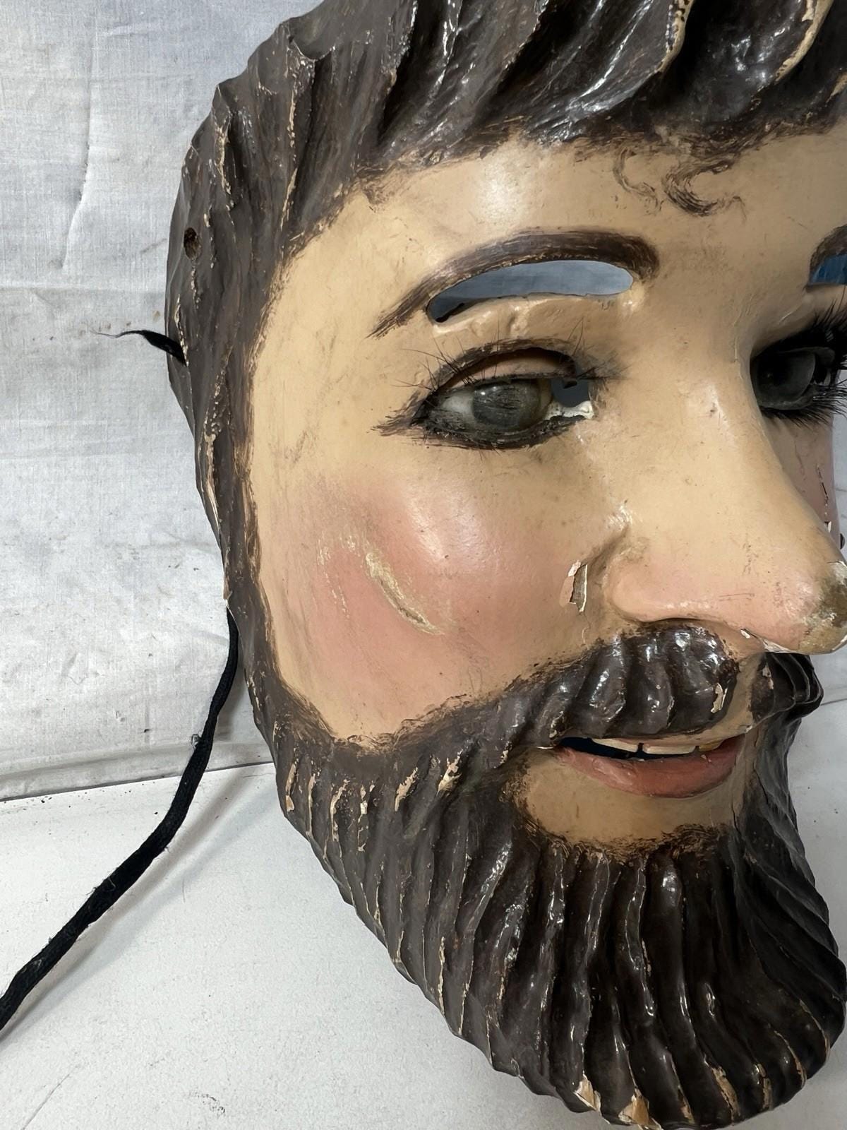 Mexican Folk Art Catrine Dandy Mask W/ Glass Eyes Moving Eyelids Gold ...