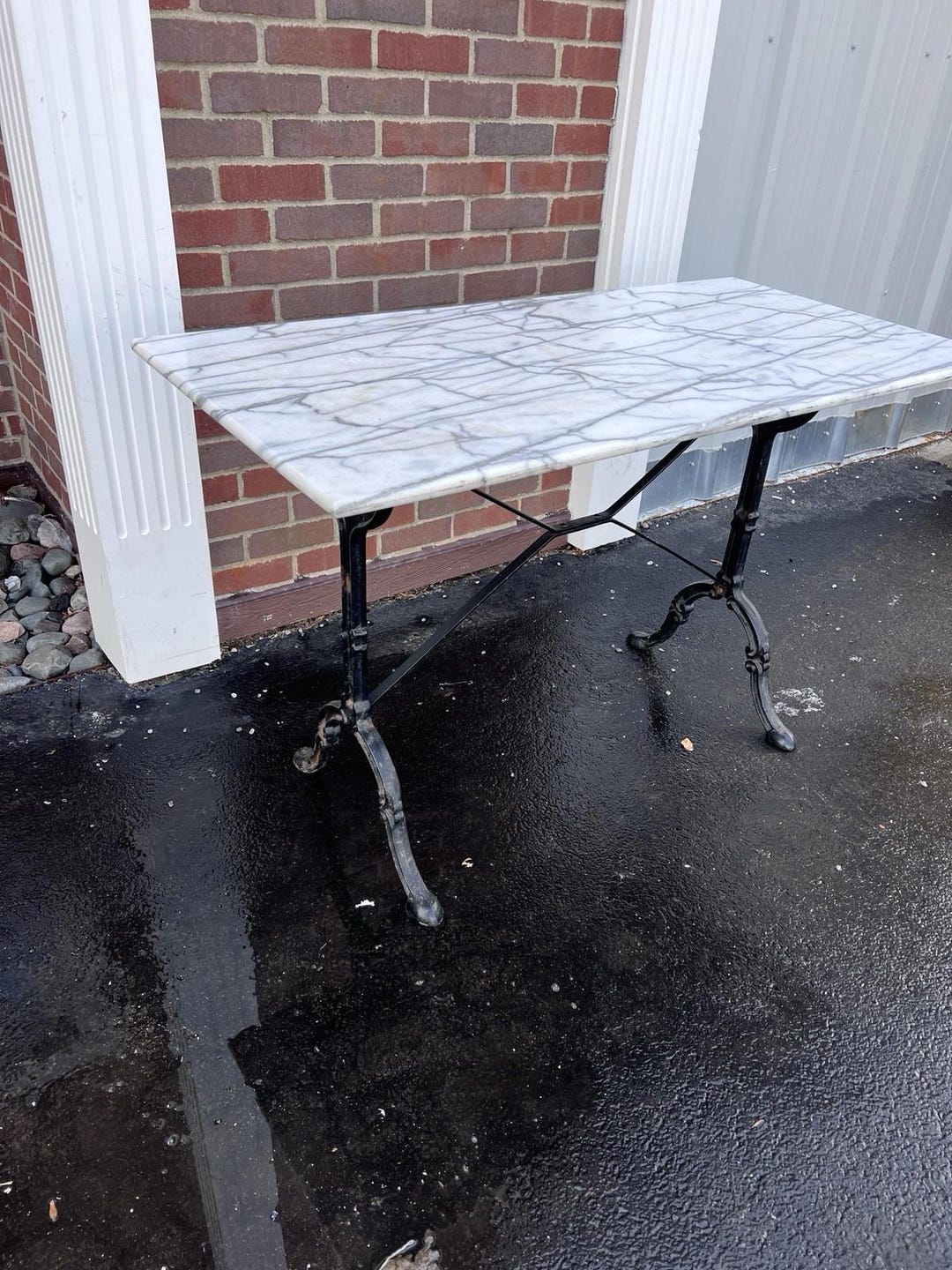 Vintage French Marble-top Cast Iron Bistro Table, Rectangular Marble ...