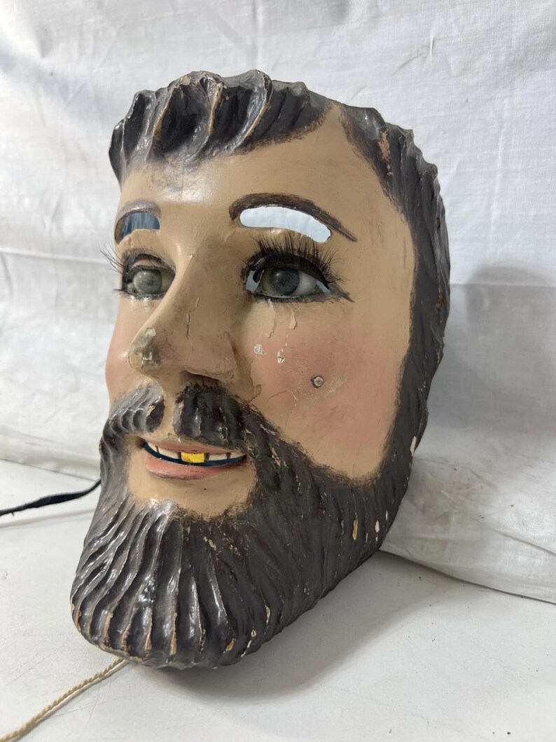 Mexican Folk Art Catrine Dandy Mask W/ Glass Eyes Moving Eyelids Gold ...