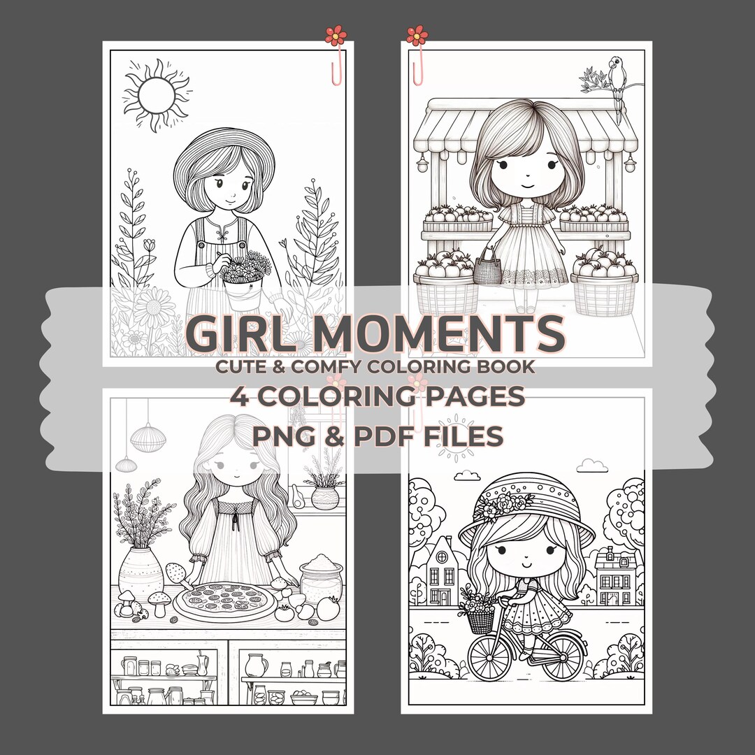 Girl Moments: Cute & Comfy Times Coloring Book | 4 Coloring Pages (8 ...