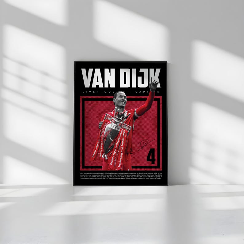 Virgil Van Dijk Liverpool Poster, Black Themed Premier League Champion ...