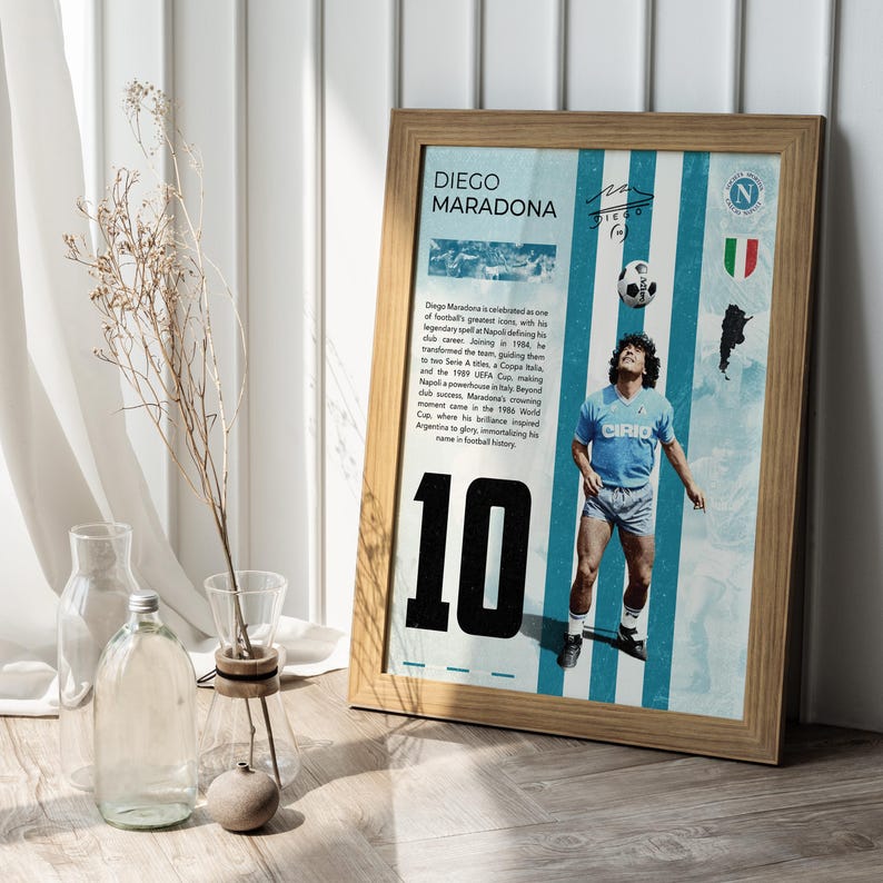 Póster de Diego Maradona del Nápoles, arte mural de fútbol vintage ...