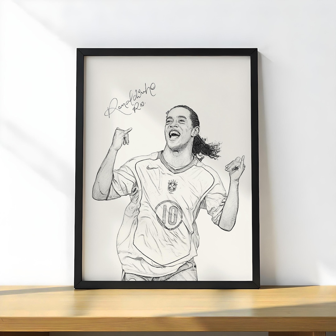 Ronaldinho Sketch Poster, Brazil Football Legend Wall Art, Ronaldinho ...