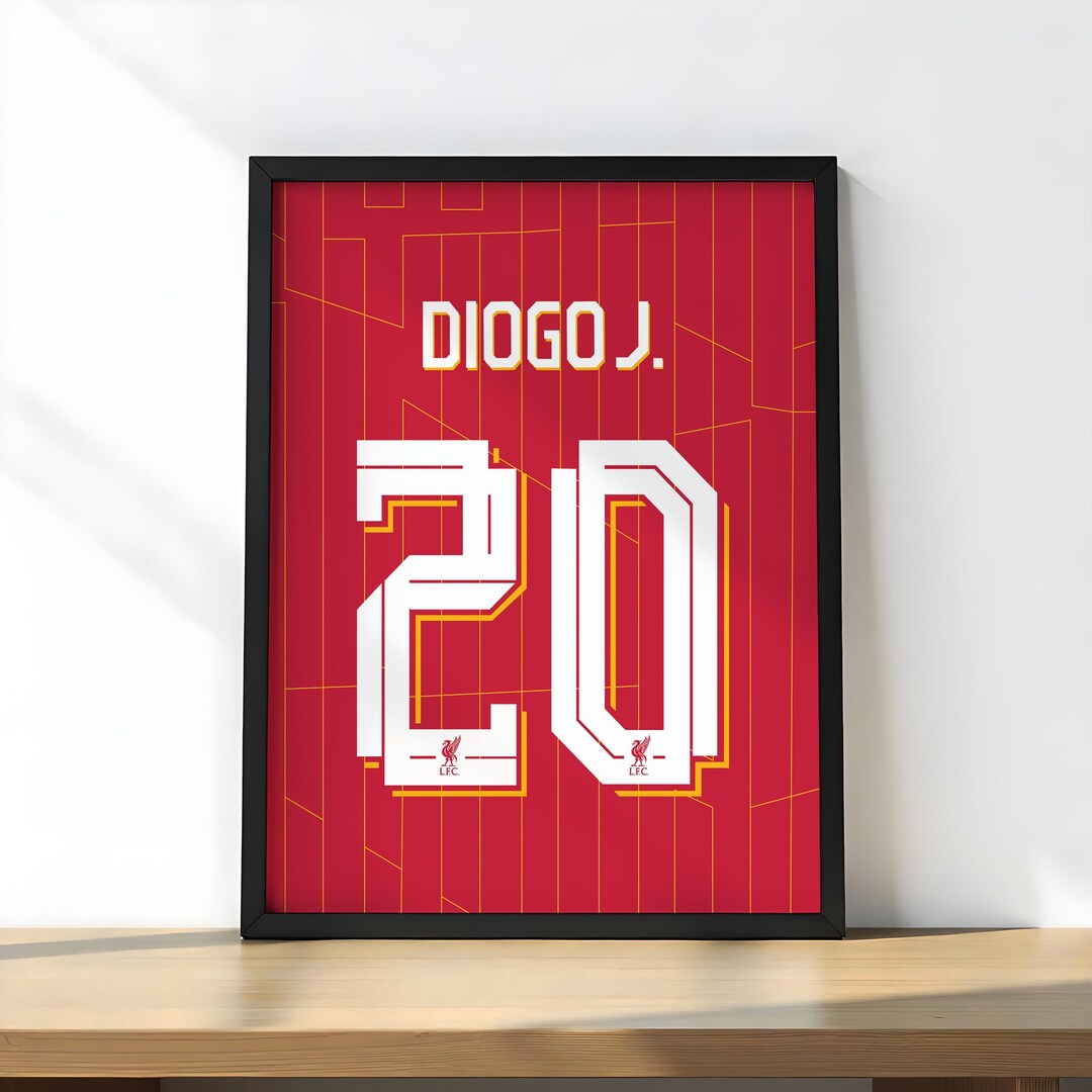 Diogo Jota Jersey Poster, Liverpool FC Wall Art, Number 20 Print ...