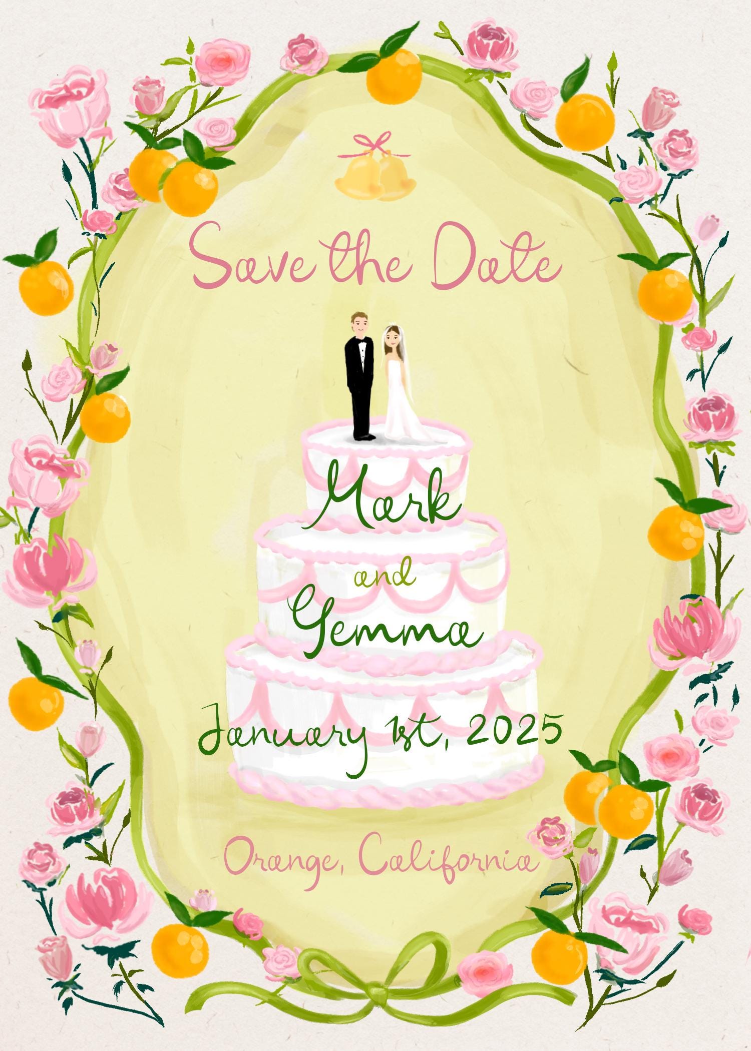 Custom Watercolor, Illustrated, Hand-drawn Wedding Invitation | Digital ...
