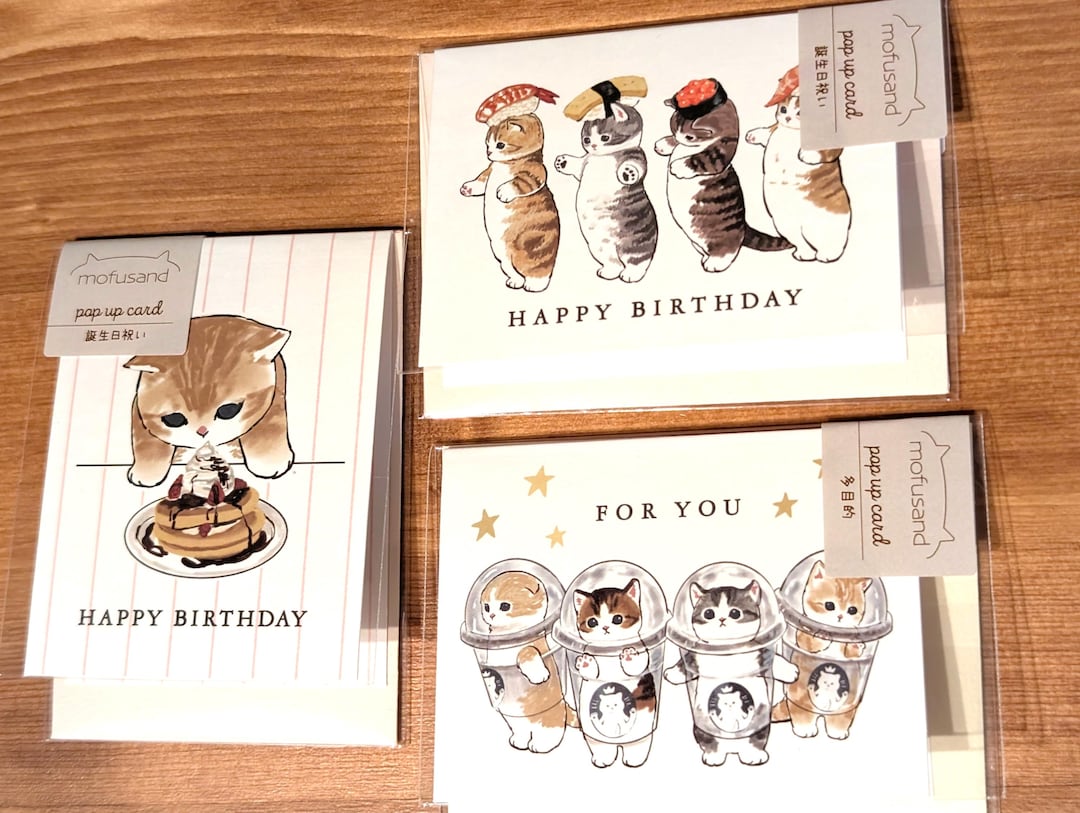 Mofusand Cat 3D Mini Pop up Greeting Cards - Happy Birthday, for You - Etsy