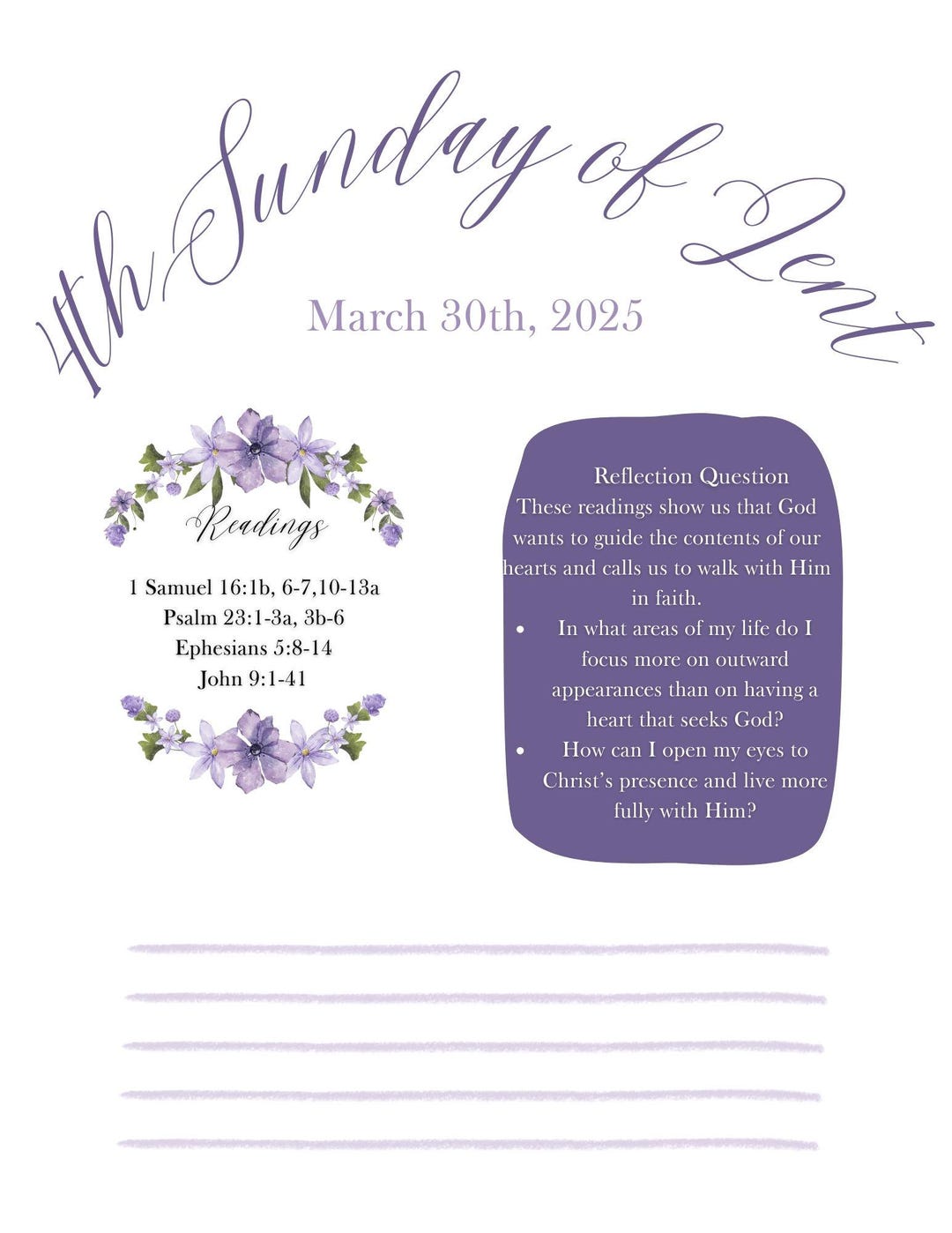 Fourth Sunday of Lent | Lenten Reflection Worksheets | Weekly Printable ...
