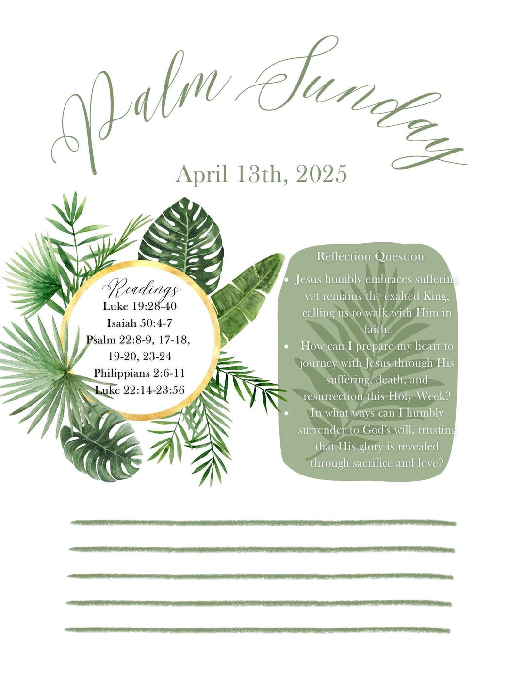 Palm Sunday | Lenten Reflection Worksheets | Printable Devotions for a ...
