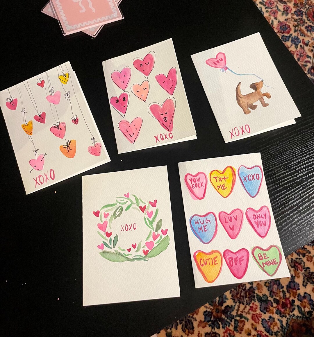 Hand Painted Watercolor Heart Cards: All Occasions, Set of 5 - Etsy
