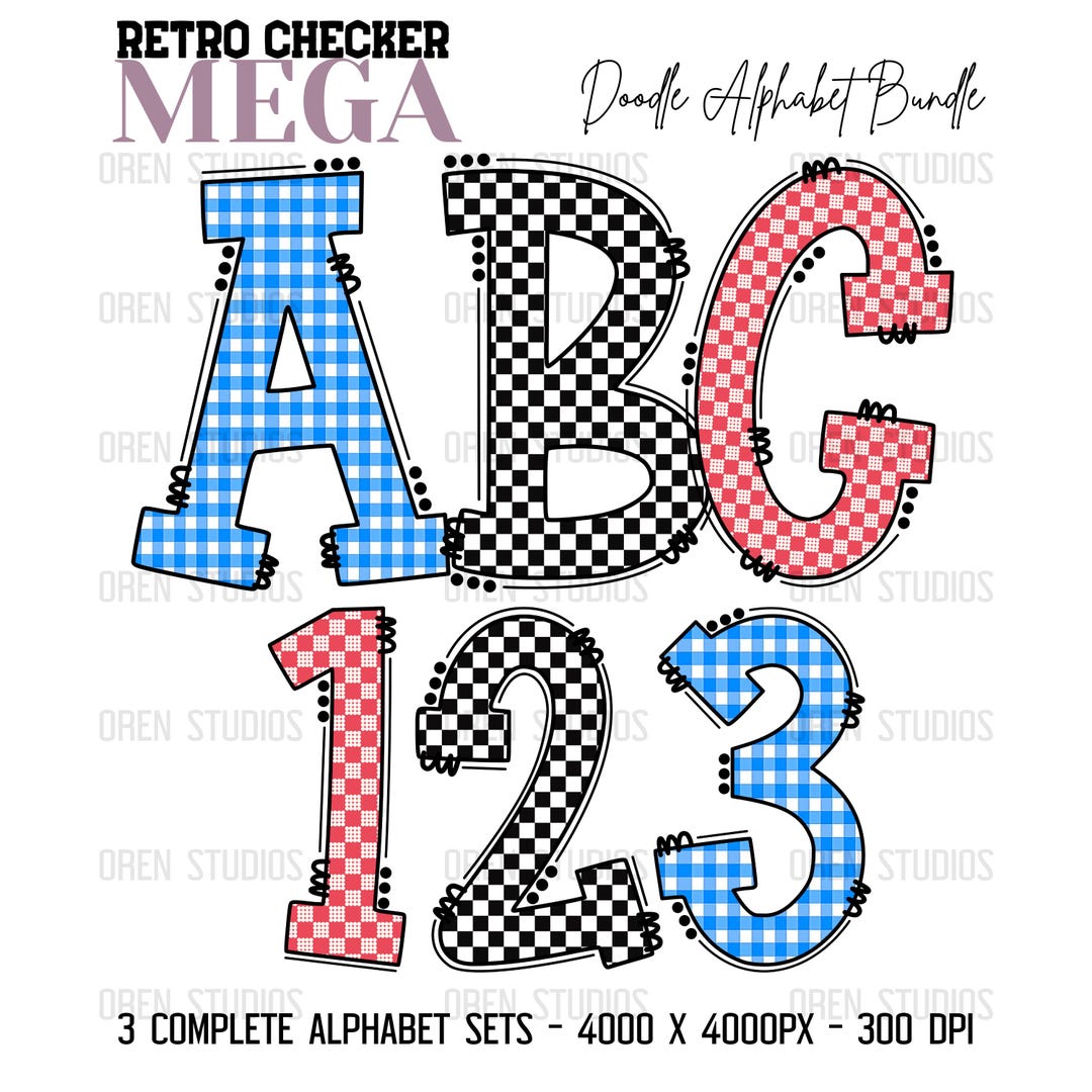 Colorful Checker Alphabet Bundle PNG, Alpha Doodle Letters, Checkered ...