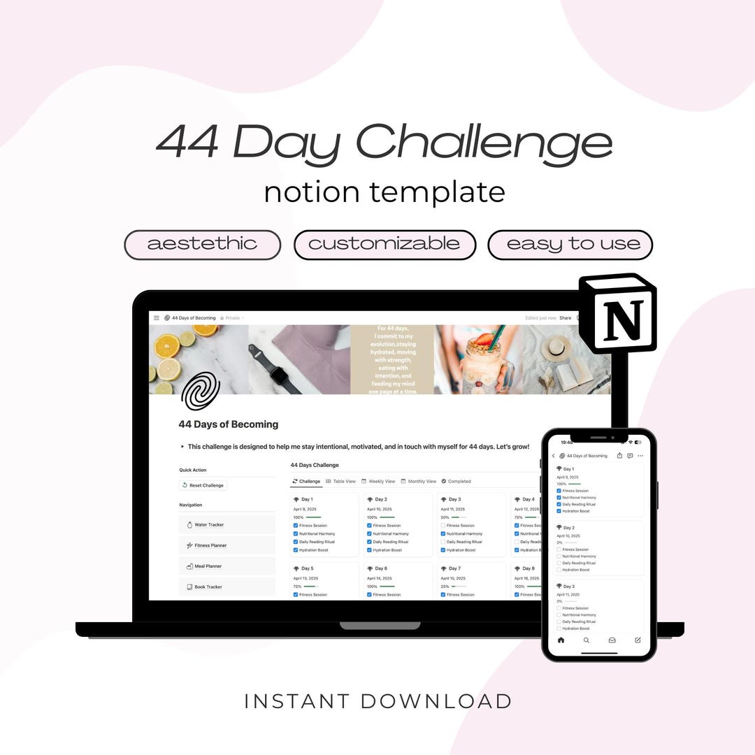 44 Day Challenge Notion Template Fitness Tracker Habit Tracker Notion ...
