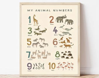 Safari / Jungle Animal Numbers Print - Etsy