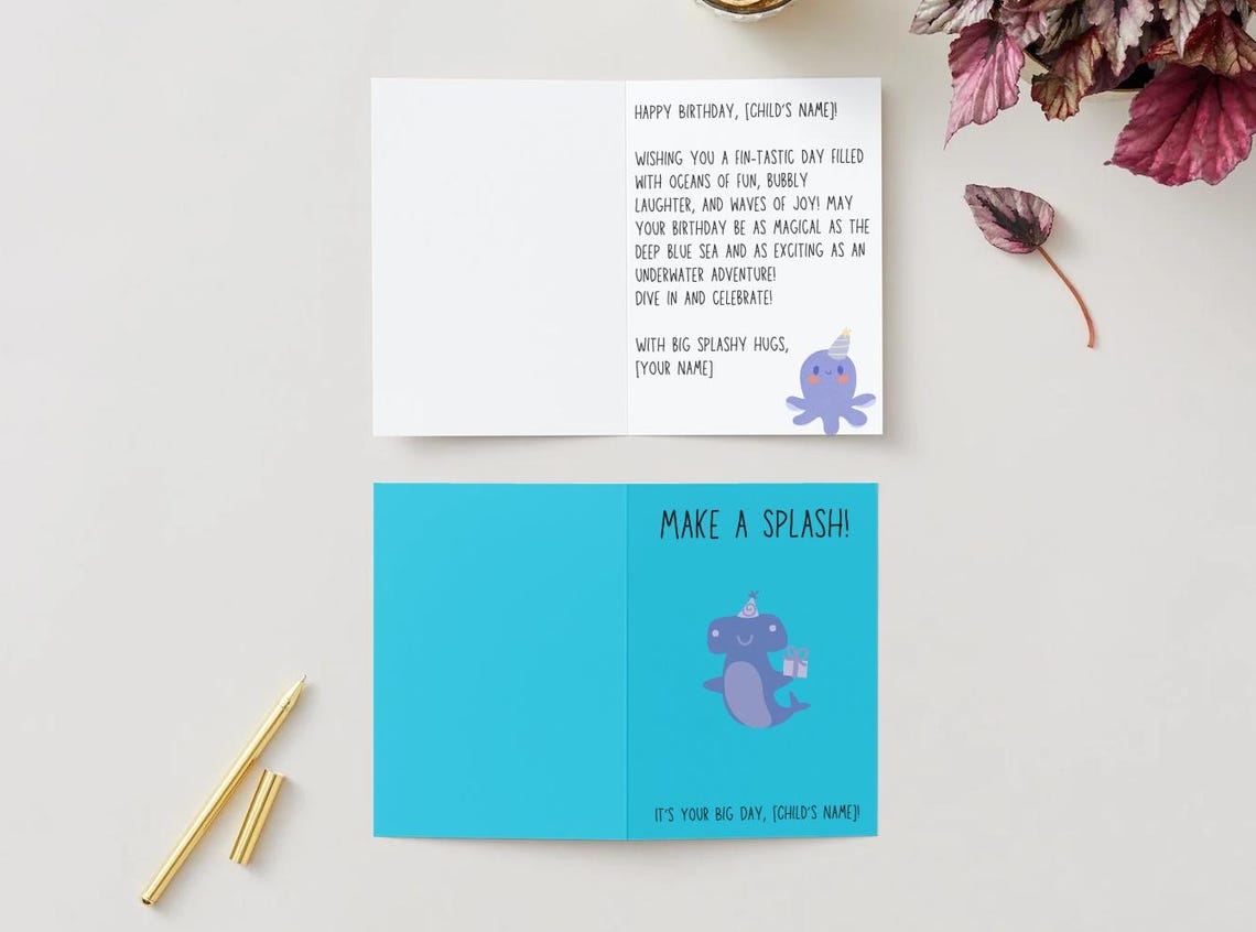 Editable Ocean Animals Birthday Card | Printable Kids Birthday Card ...
