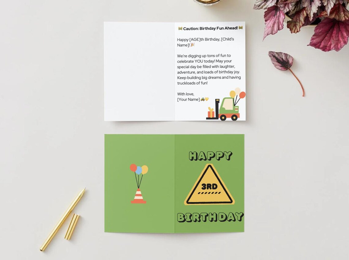 Editable Construction-themed Birthday Card Template | Printable Kids ...