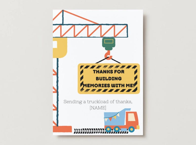 Construction-themed Birthday Invitation & Thank You Card Template ...