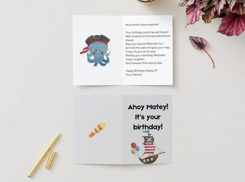 Editable Pirate Birthday Card | Printable Kids Birthday Card | Pirate ...