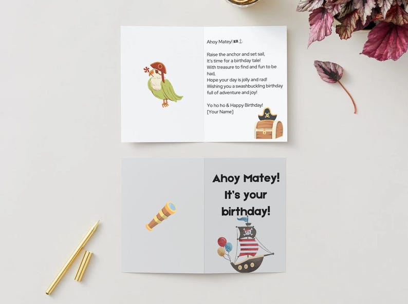 Editable Pirate Birthday Card | Printable Kids Birthday Card | Pirate ...