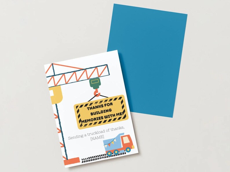 Construction-themed Birthday Invitation & Thank You Card Template ...