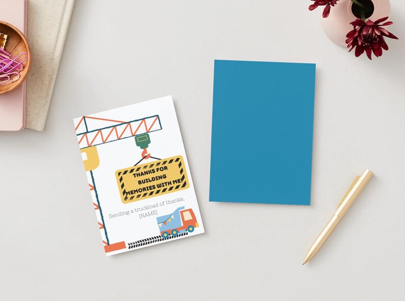 Construction-themed Birthday Invitation & Thank You Card Template ...