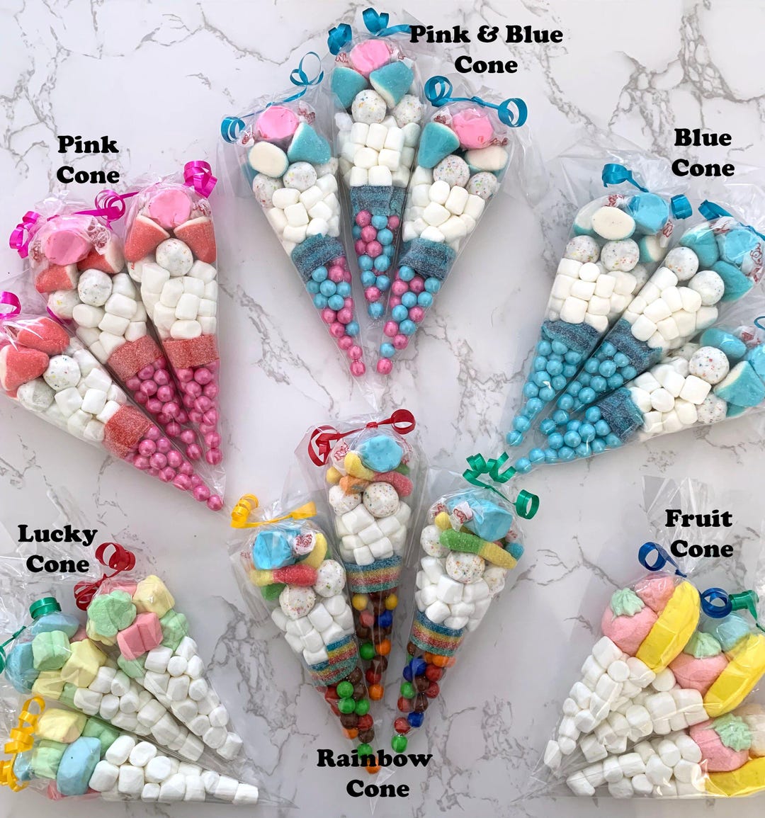 Set of 5 Candy Cones Favors, Personalized Label Sticker, Graduation ...