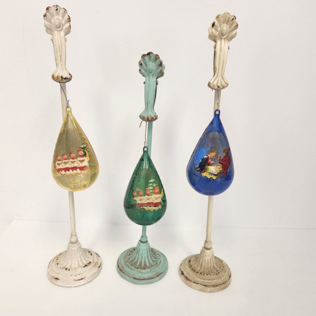 Vintage 1950's 60's Set of 3 Plastic Teardrop Diorama Christmas Tree ...