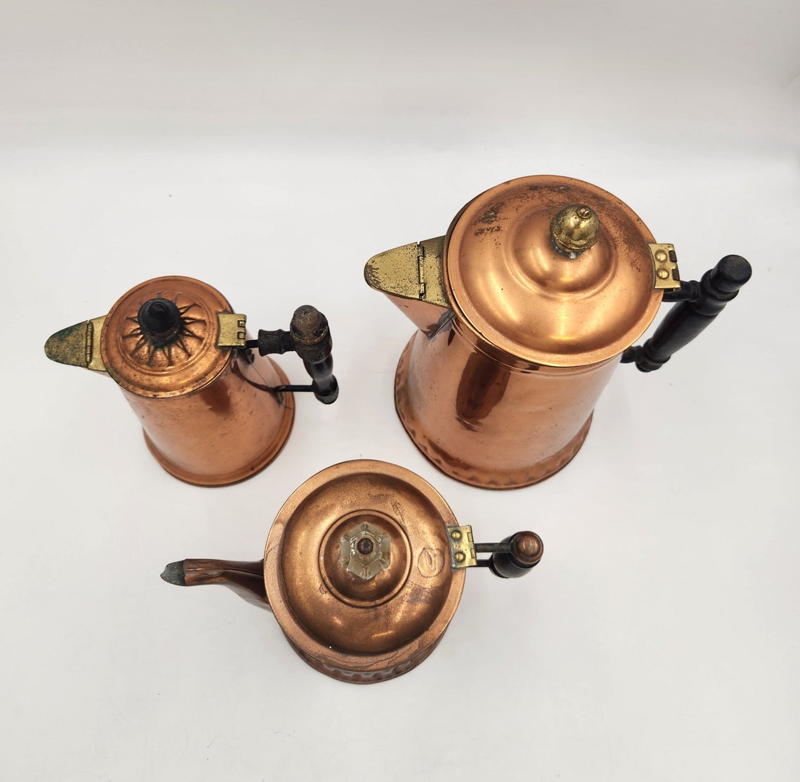 Vintage Early 1900's Set of 3 Copper Tea Coffee Pots - Etsy