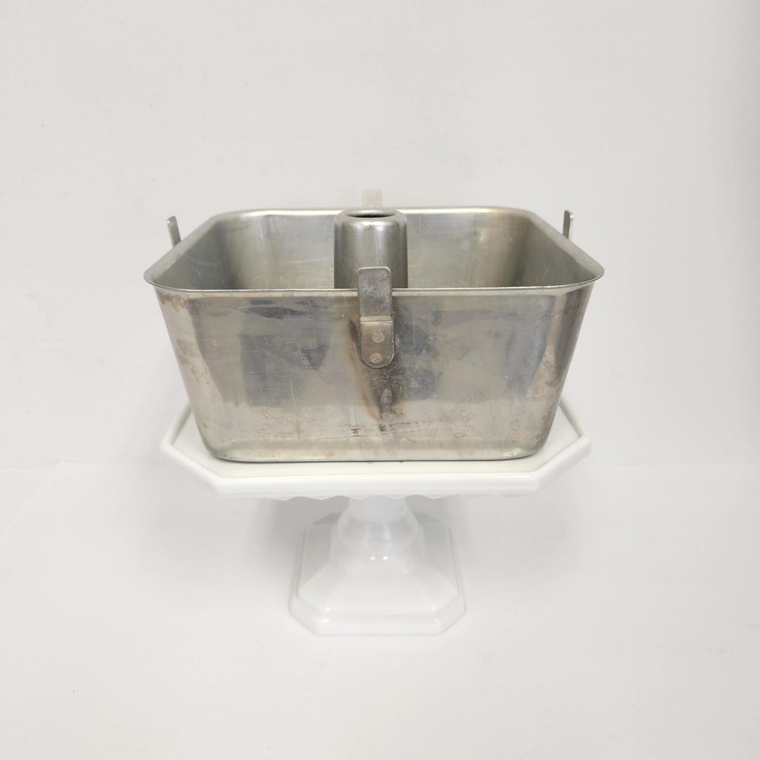 Vintage Square Milk Glass Cake Stand and Wearever Square Aluminum Angel ...