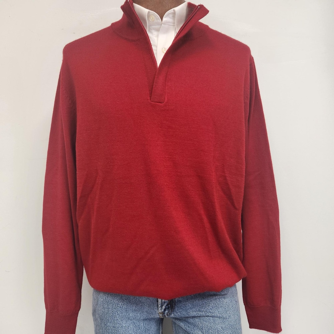 Vintage Men's X-large Alan Flusser Red 1/4 Zip Merino Wool Blend ...