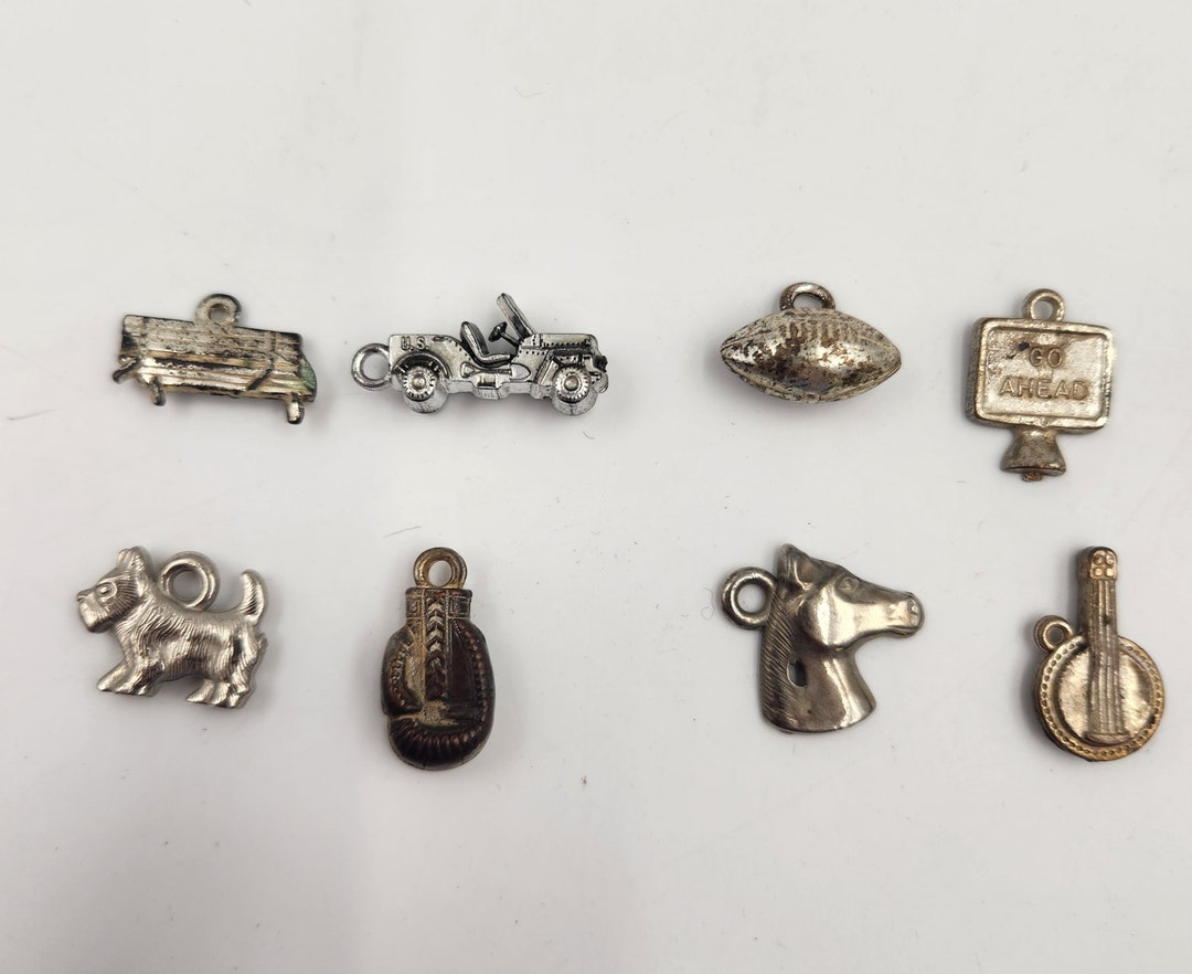Vintage 1950's - 60's Set of 8 Plastic Silver Colored Charms ...