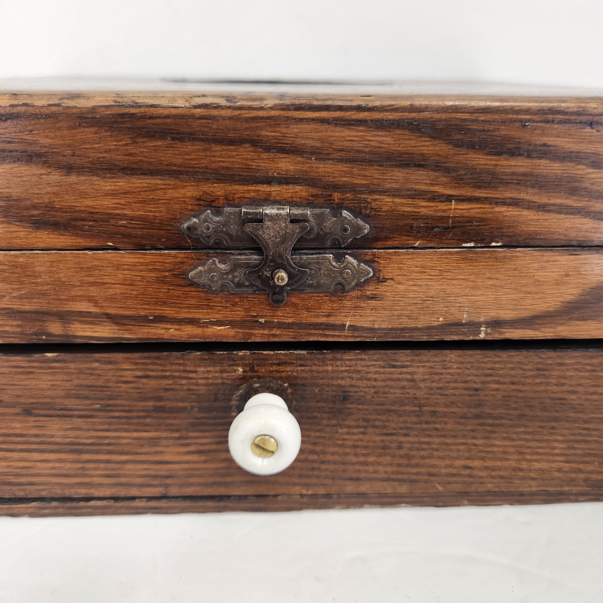 Vintage Early 1900's Wooden Storage Box Lined in Satin With Drawer ...