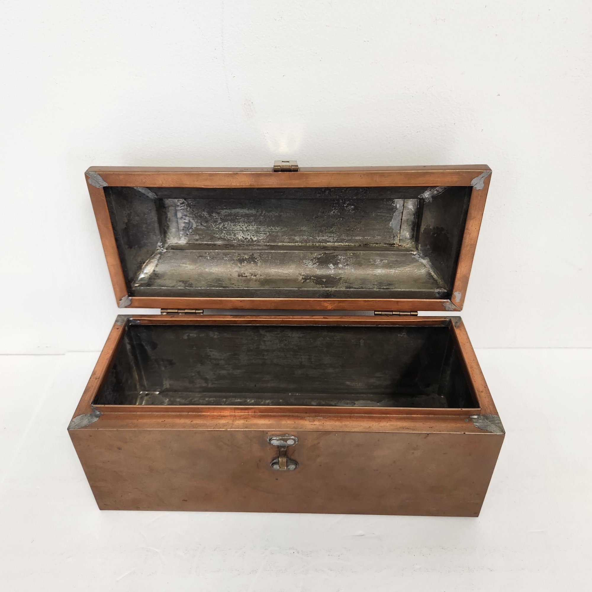 Vintage 1950's Handmade Casket / Coffin Shaped Hinged Copper Storage ...