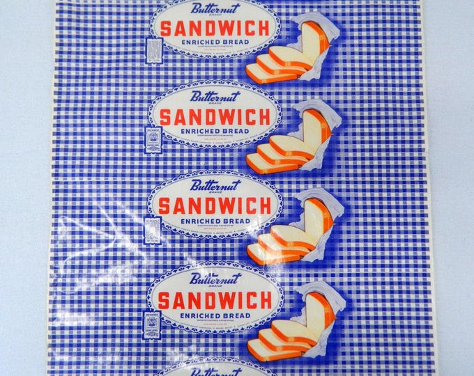 Vintage Mid-century Butternut Sandwich Bread Wrapper ... Waxed Paper ...