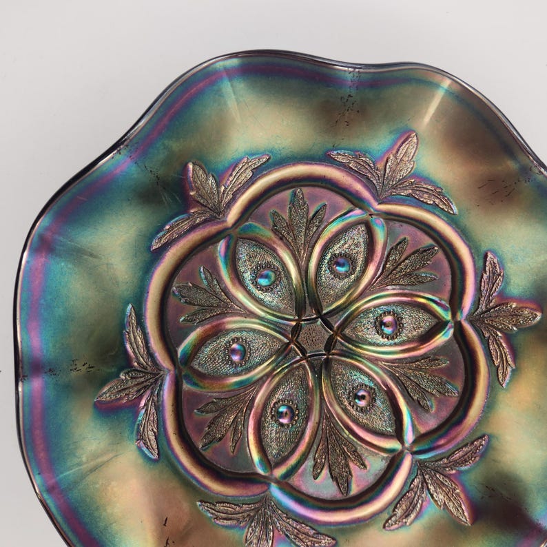 Vintage Dugan Carnival Glass Amethyst Victorian Pattern 11 Inch Ruffled ...