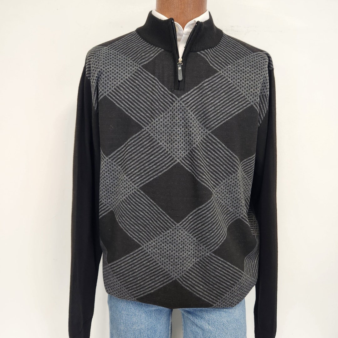 Vintage 1990's Men's X-large Studio by Omega Black Argyle 1/4 Zip ...