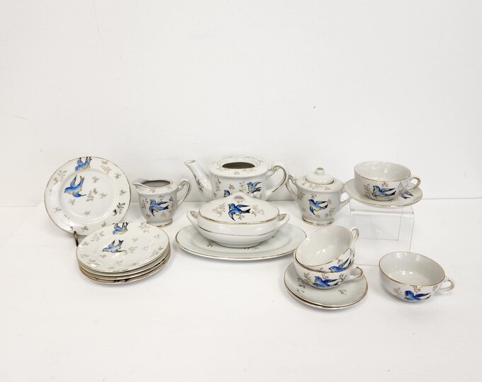 Vintage 1930's 19 Piece China Childs Blue Bird Tea Set - Etsy