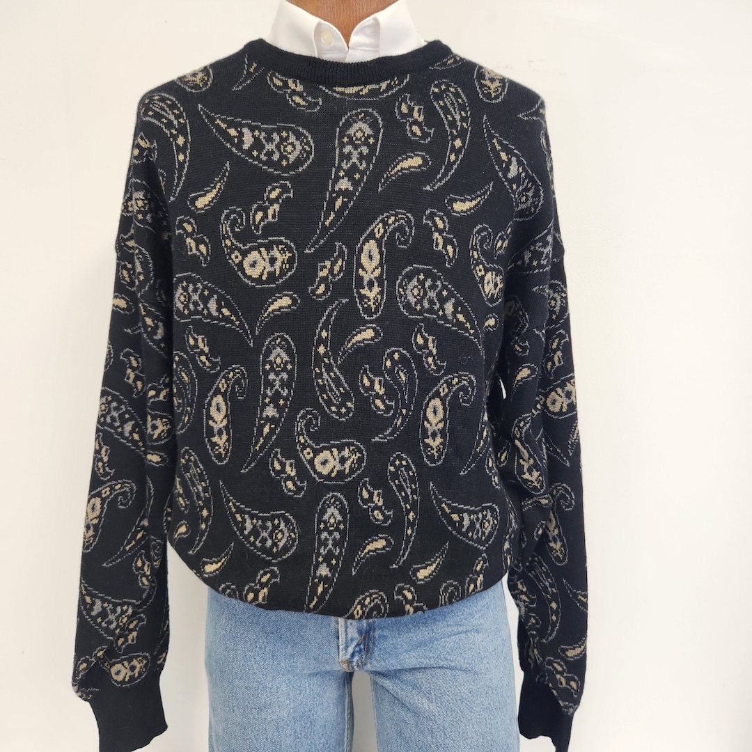 Vintage 1980's Men's Countess Mara Black and Tan Paisley X-large ...