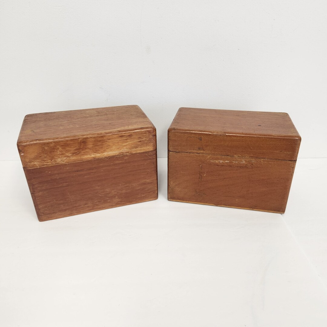 Vintage 1950's Pair of Wood File Boxes for 8 Inch by 5 Index Cards ...