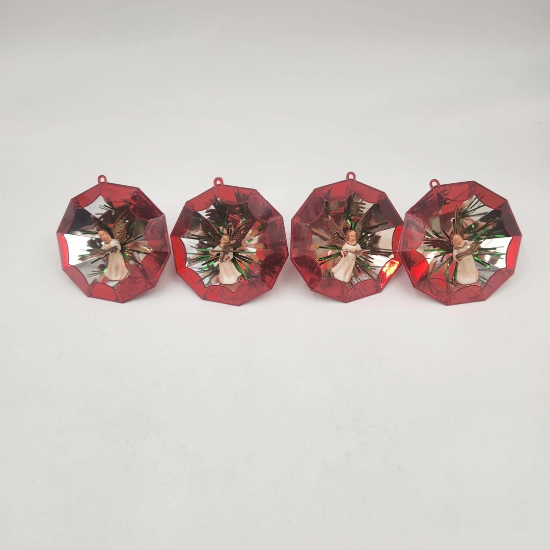 Vintage 1950's - 60's Set of 4 Jewel Brite Red Backed - Mirrored Front ...