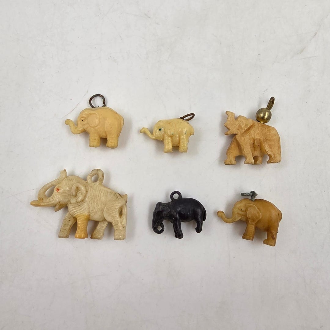 Vintage 1950's - 60's Set of 6 Elephant Charms - Gumball Prizes ...