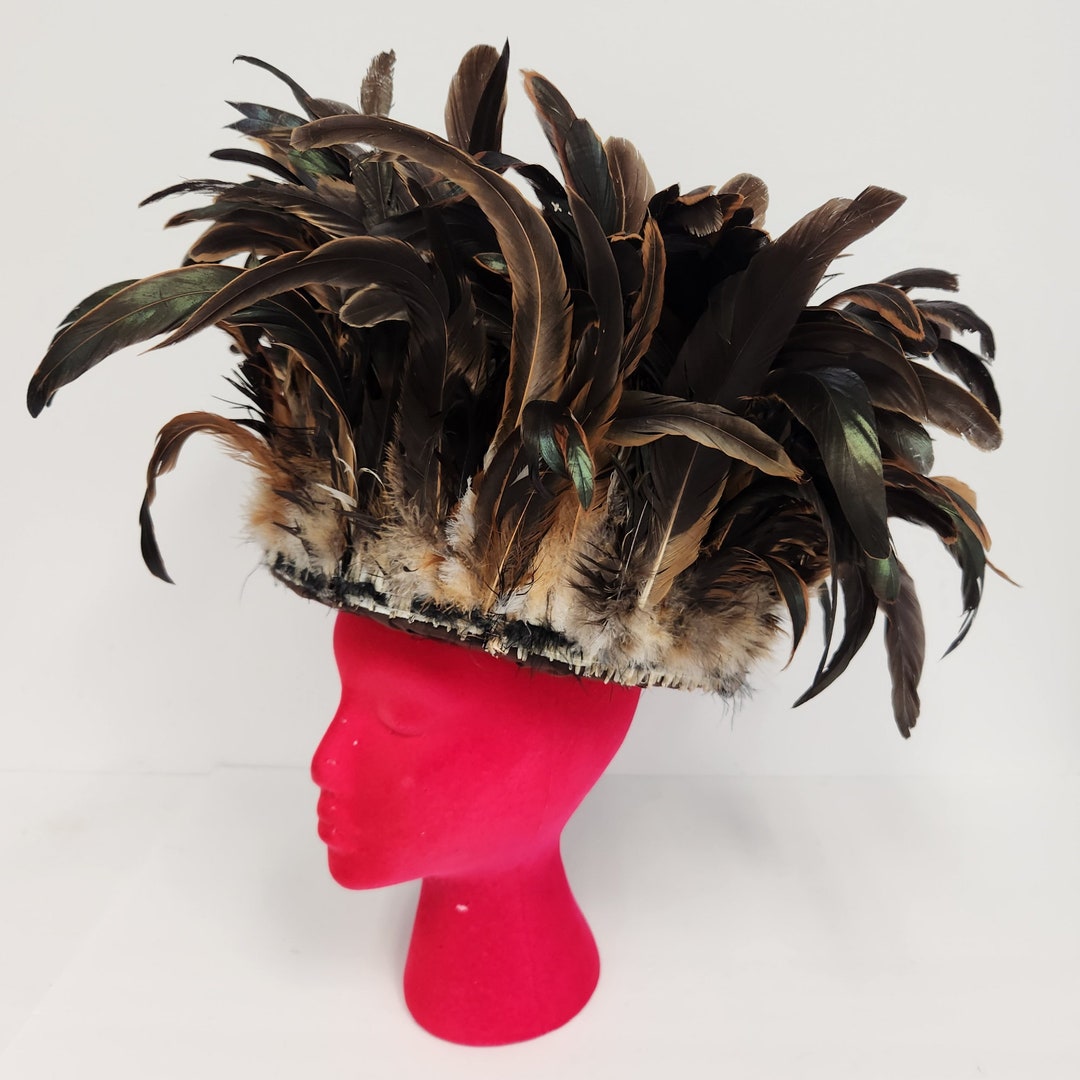 Vintage 1980's - 90's Handmade Feather Hat - Theatrical Headpieces ...