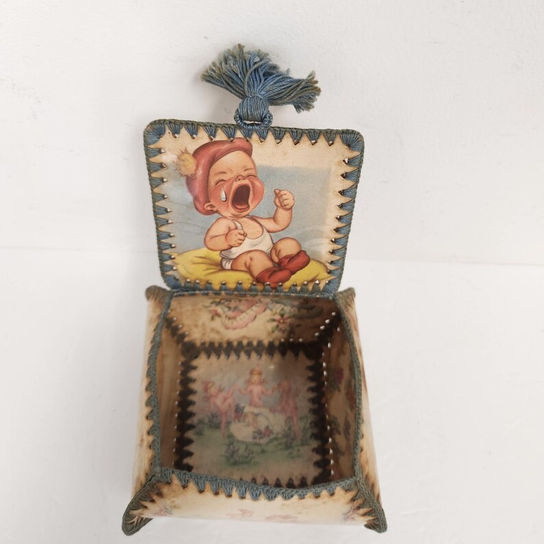 Vintage 1930's - 40's Laminated Hand Stitched Greeting Card Basket and ...