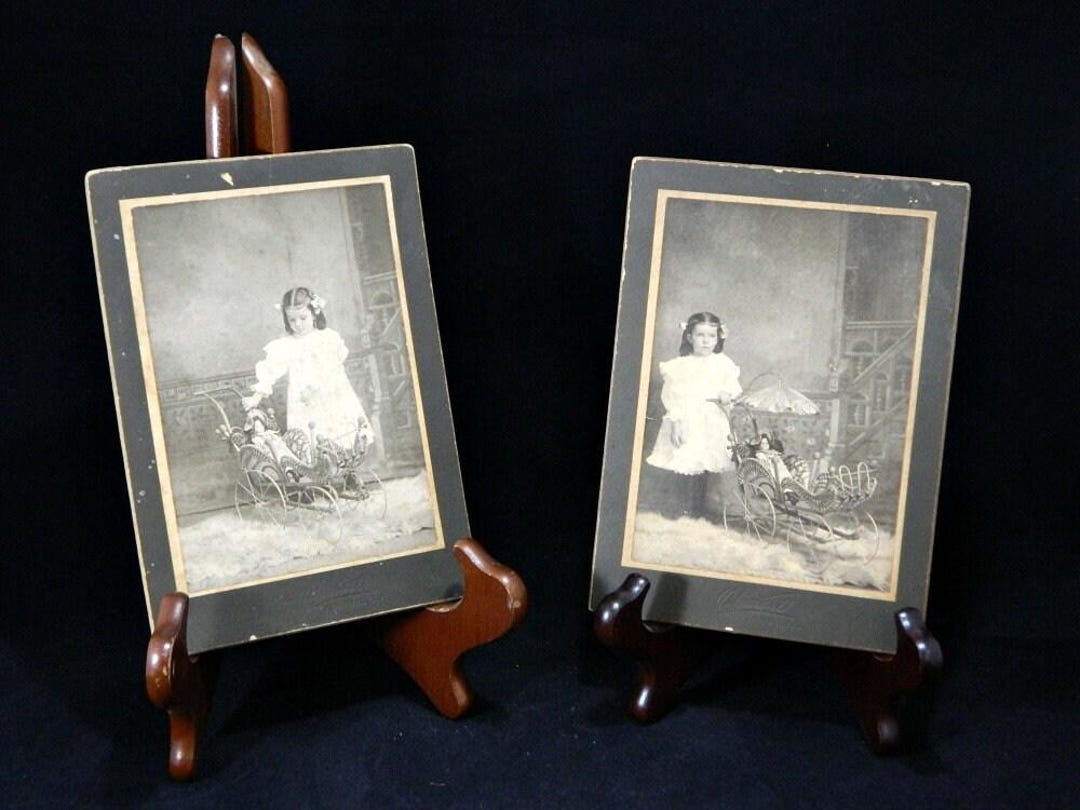 Pair of Antique Portraits ... Vintage Sepia Photos ... Little Girl With ...