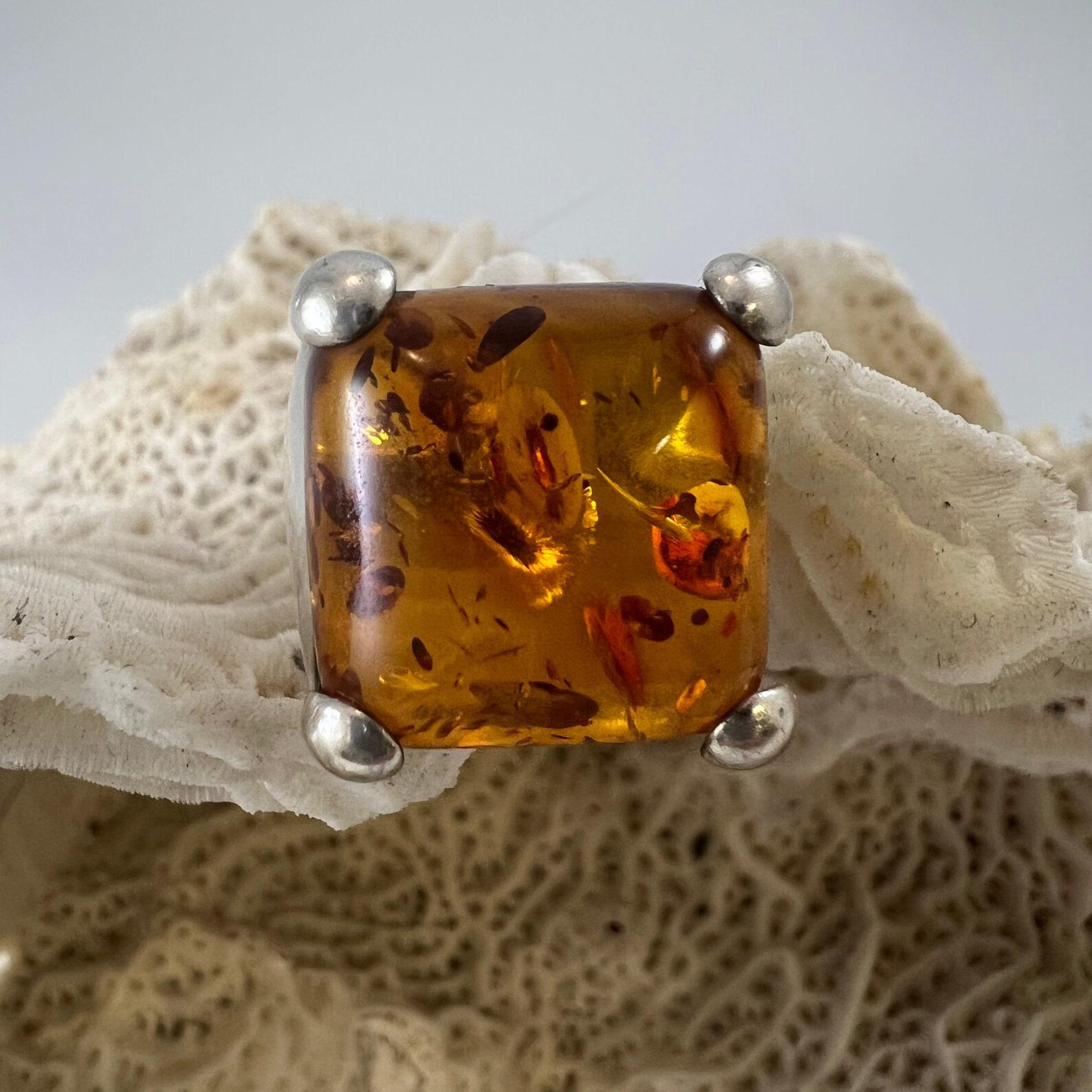 Large Square Baltic Amber Sterling Silver Ring -size 7 - Etsy