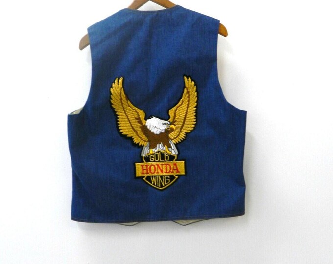 Vintage 1970s Honda Denim Motorcycle - Biker Vest With Front Patches ...