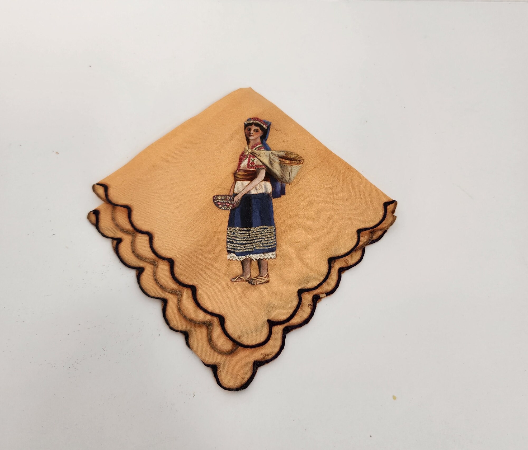 Vintage 1940's Hand Painted Latina / Spanish Lady Image Silk ...