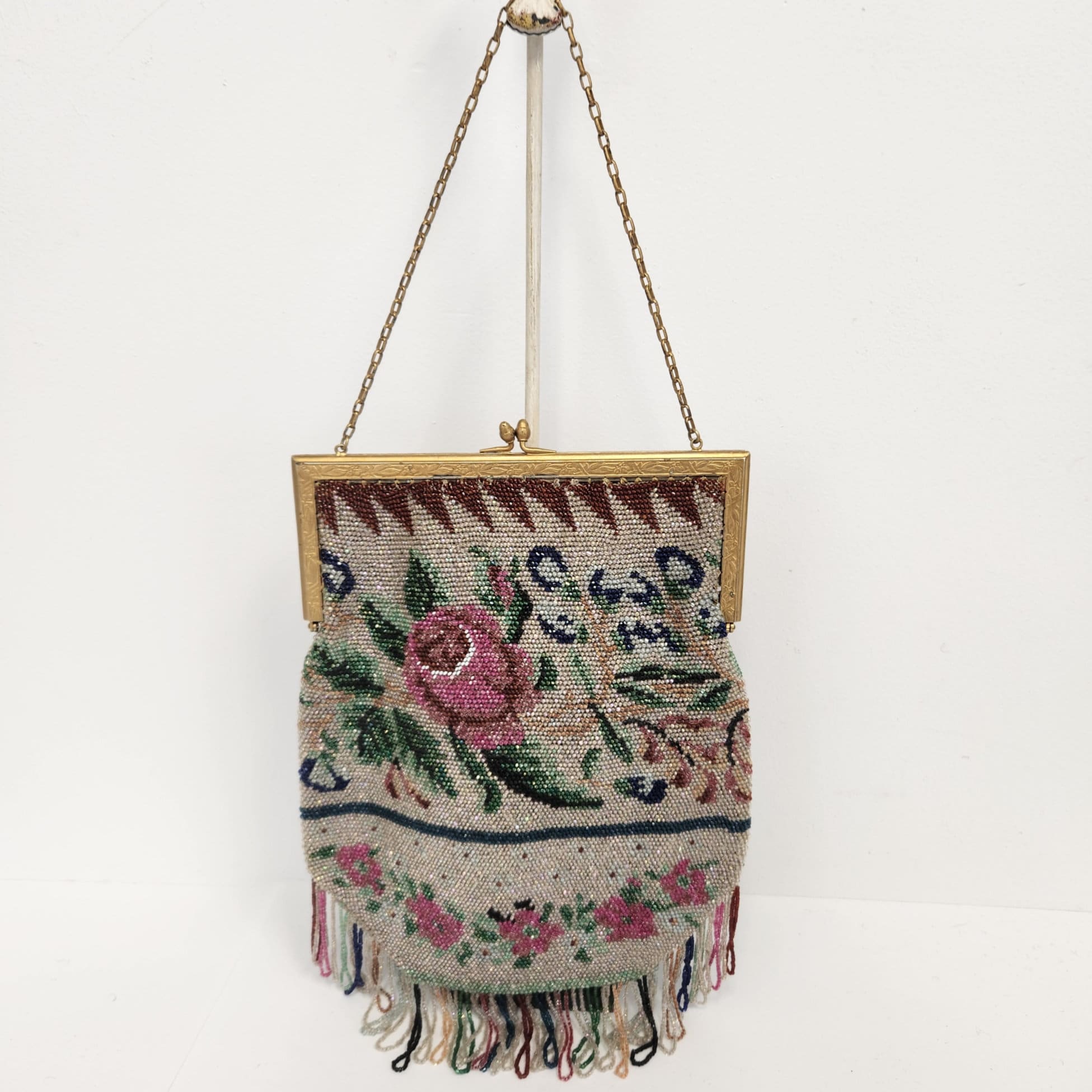 Vintage Late 1800's Victorian Micro Beaded Floral Evening Bag / Purse ...